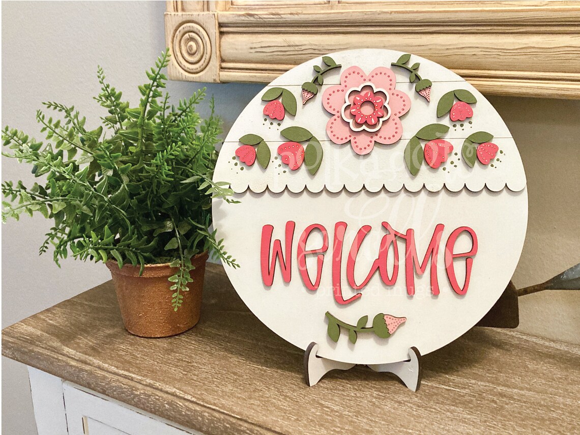 Welcome Sign Svg File, Round Door Sign Svg, Glowforge Door Sign File ...