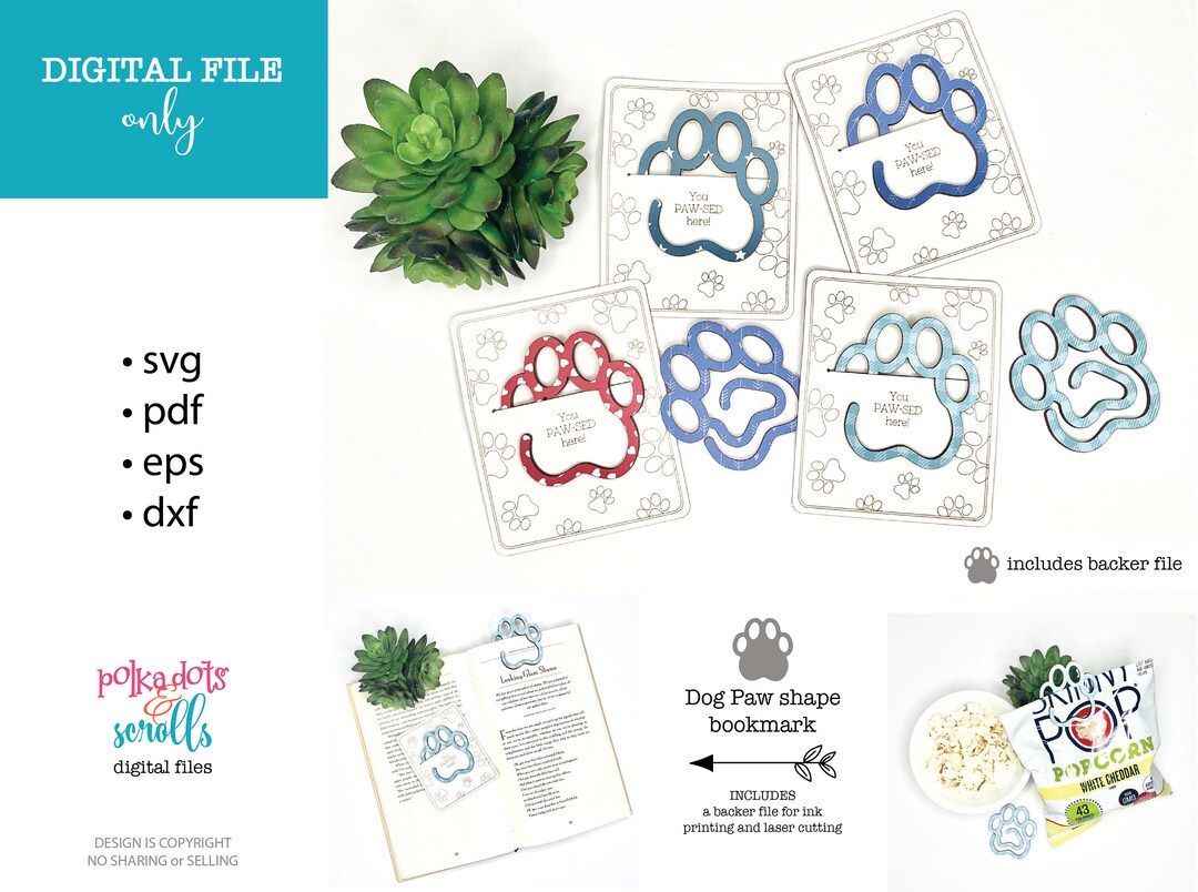 Dog Paw Laser Bookmark Svg, Animal Bookmark Svg, Rescue Shelter File ...