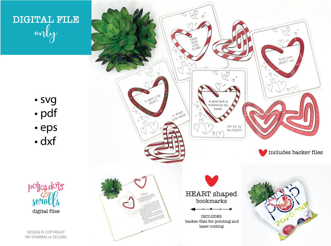 Heart Shaped Bookmark Laser File, Book Lover Laser Files, Valentine ...