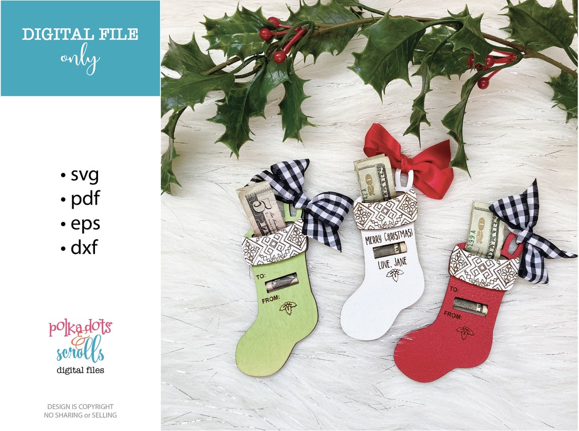 Christmas Stocking Money Holder Ornament File, SVG Gift Ornament File ...