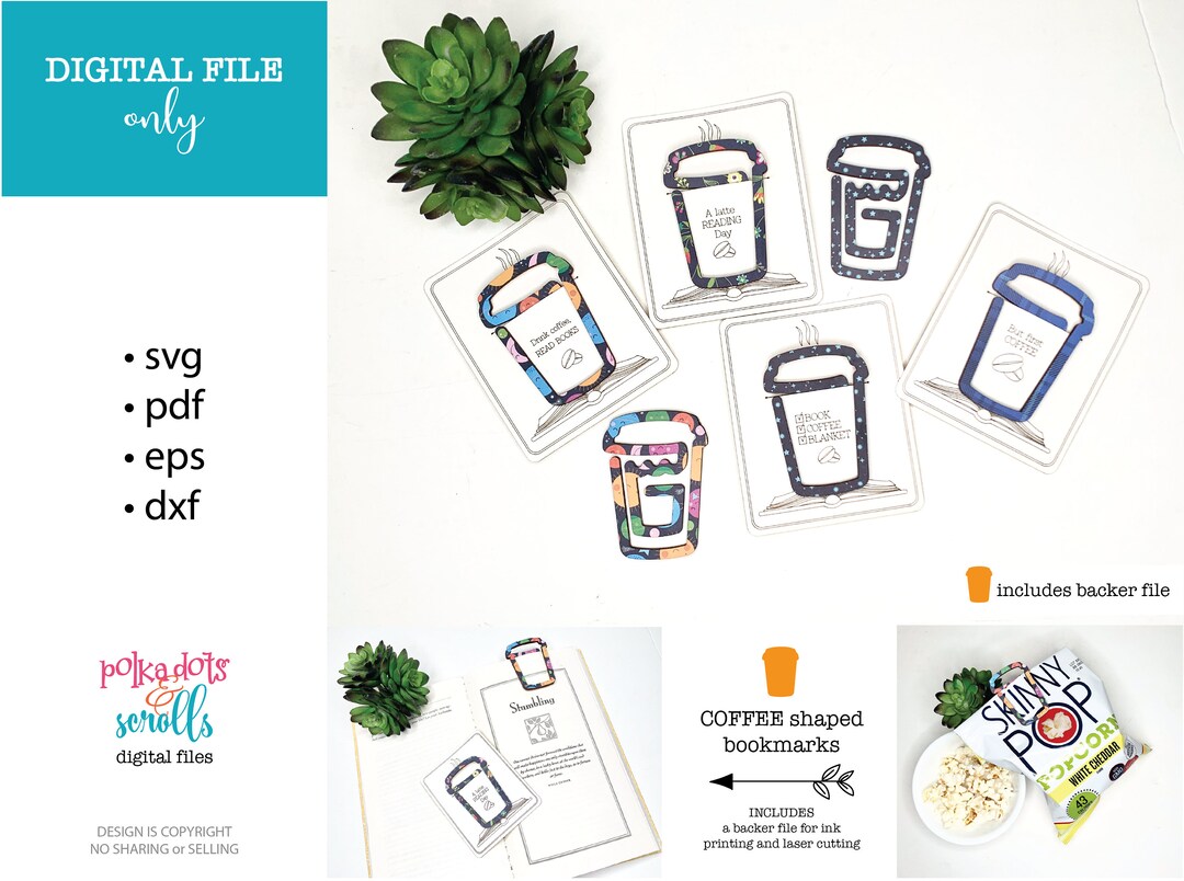 Coffee Shaped Bookmark Laser File, Laser Coffee Lover Svg, Scrap Buster ...