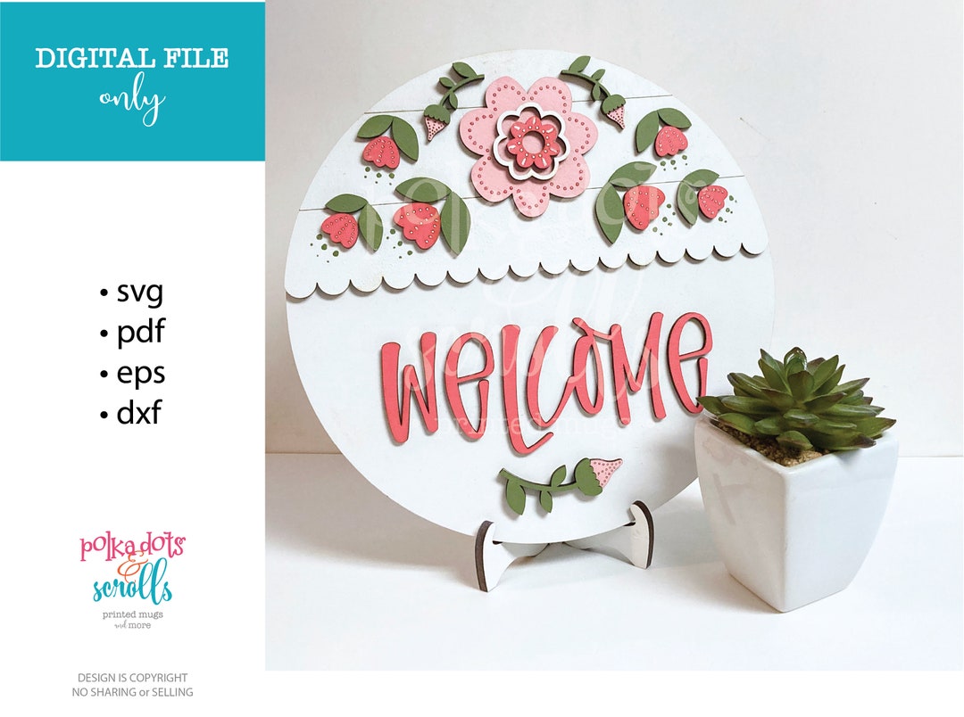 Welcome Sign Svg File, Round Door Sign Svg, Glowforge Door Sign File ...