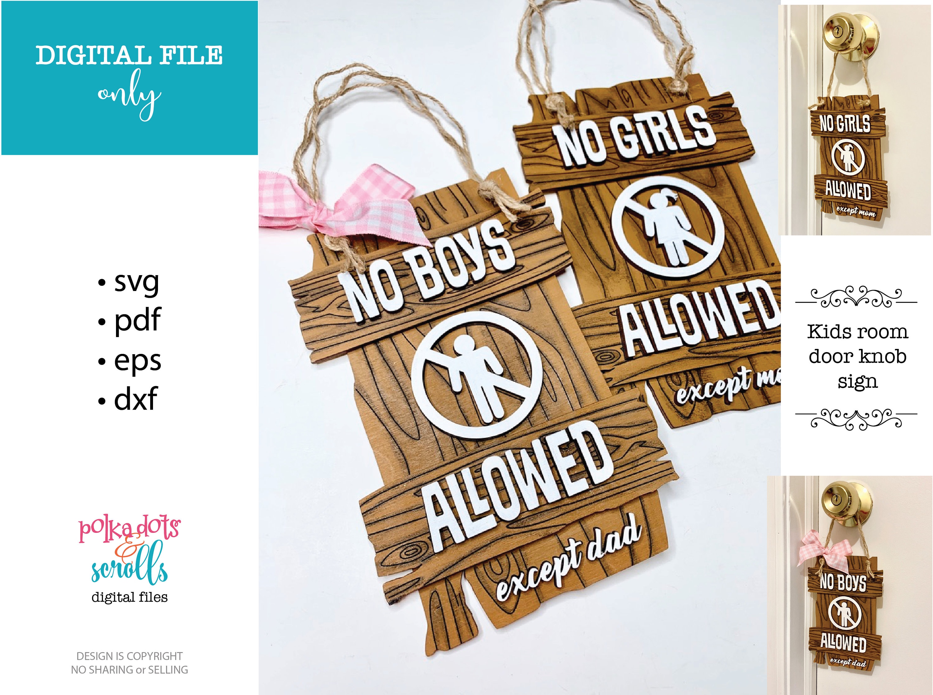 Kids Door Knob Sign No Boys Allowed Sign Svg Kids Room Laser - Etsy Canada