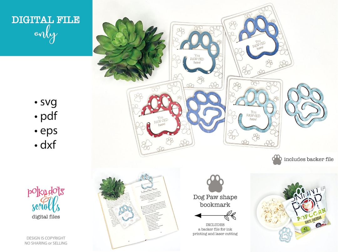Dog Paw Laser Bookmark Svg, Animal Bookmark Svg, Rescue Shelter File ...