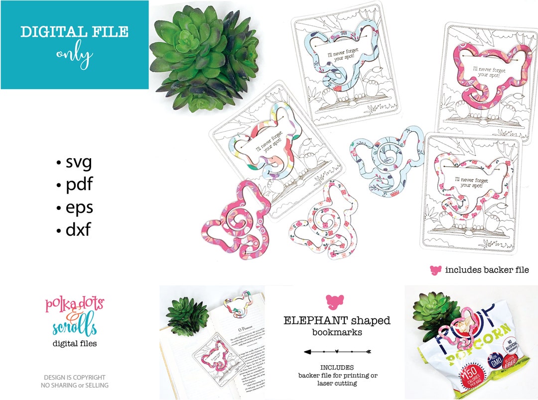 Elephant Laser Bookmark Svg, Zoo Animal Laser Svg, Bookmark Animal File ...