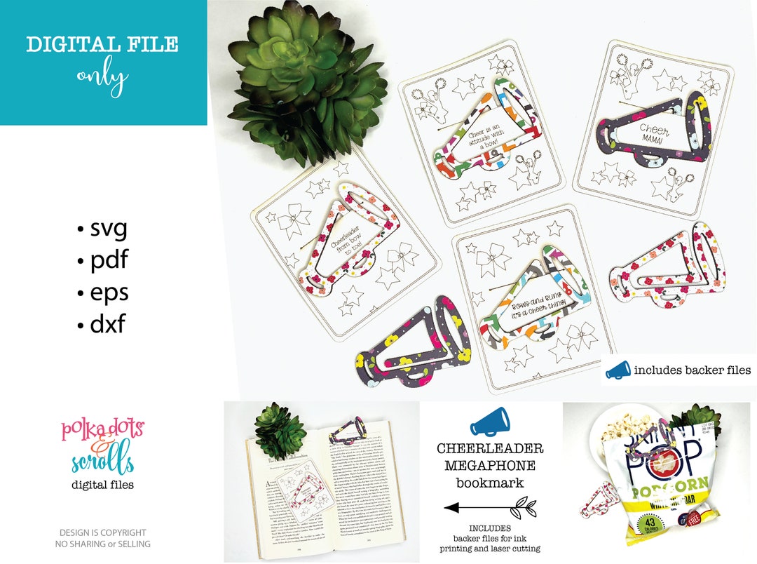 Cheer Laser Bookmark File, Cheer Bookmark Themed Files, Megaphone Cheer ...