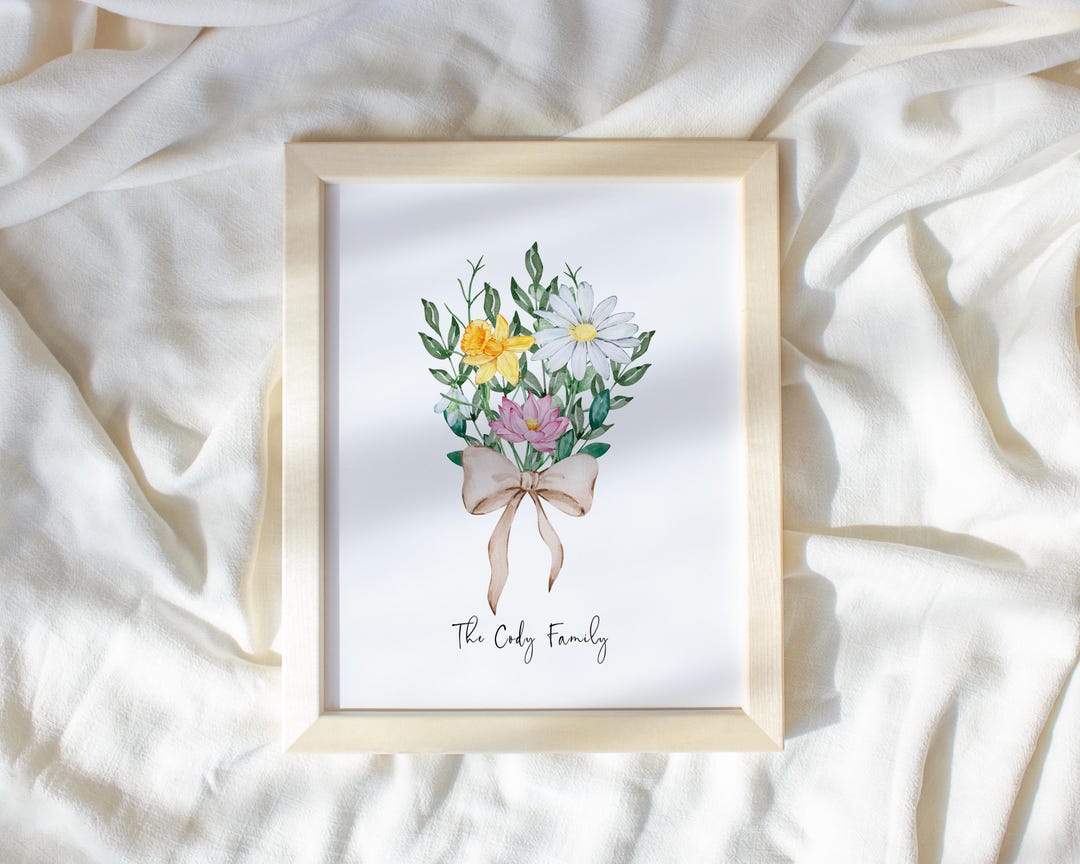 Custom Birth Flower Family Print – Personalized Floral Bouquet With ...