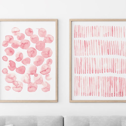SET of 4 Abstract Blush Pink Prints. Brush Strokes Watercolor - Etsy
