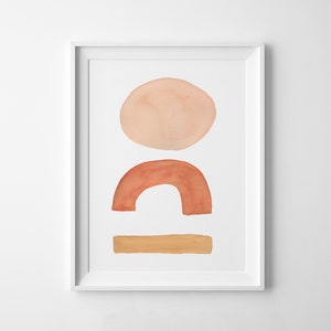 Abstract Art Orange Print Set Poster Neutral Mid Century Watercolour ...