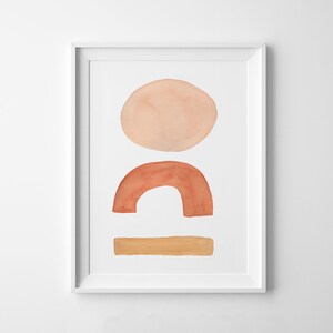 Abstract Art Orange Poster Neutral Mid Century Watercolour Art Print ...