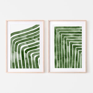 Green Linear Art Watercolour Poster Contemporary Home Decor Abstract ...