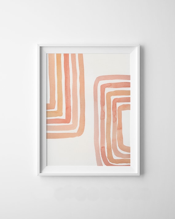 Abstract Art Orange Poster Neutral Mid Century Watercolour Art | Etsy