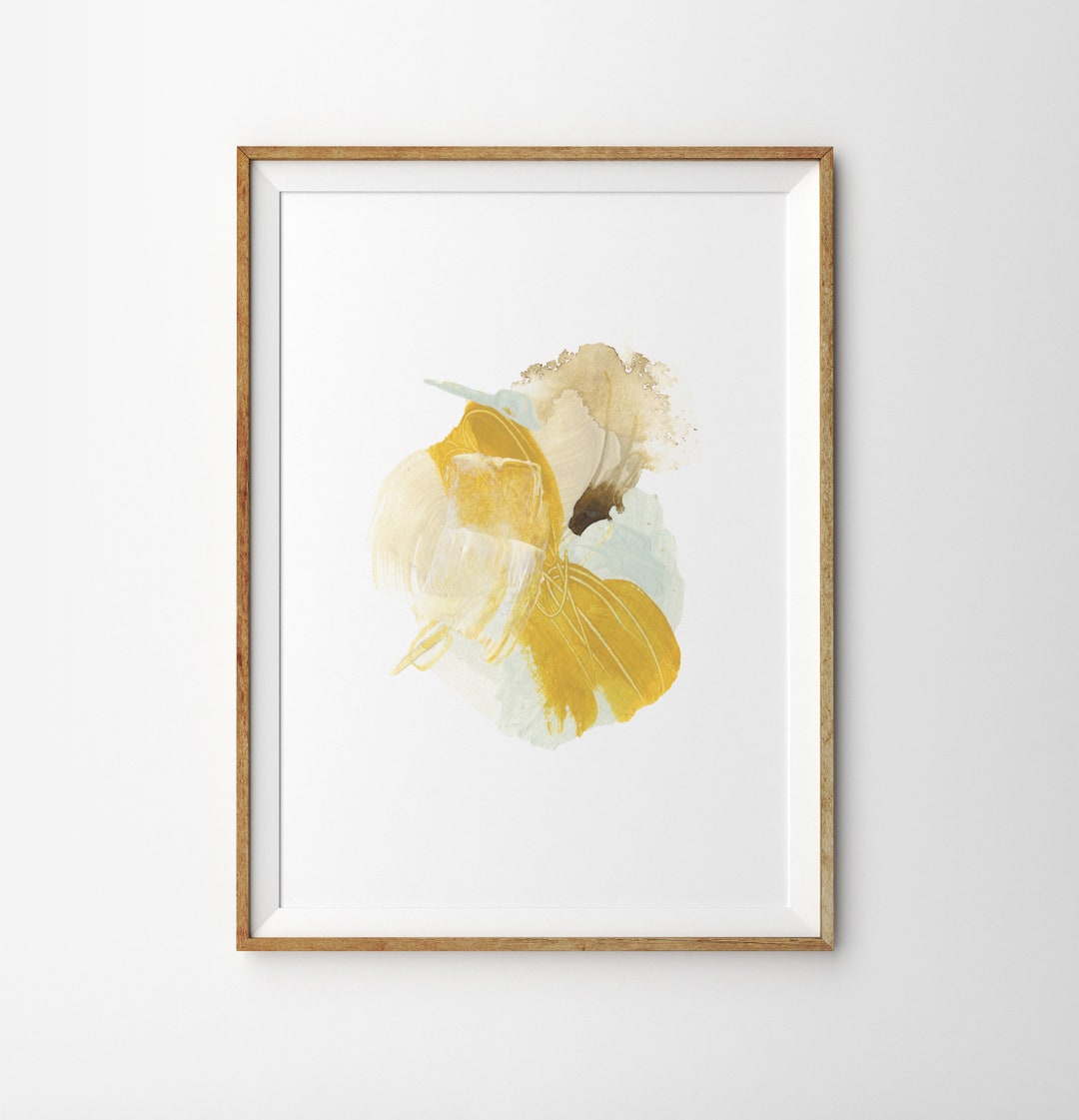 Abstract Yellow Poster Neutral Watercolour Art Print Large Wall Art ...