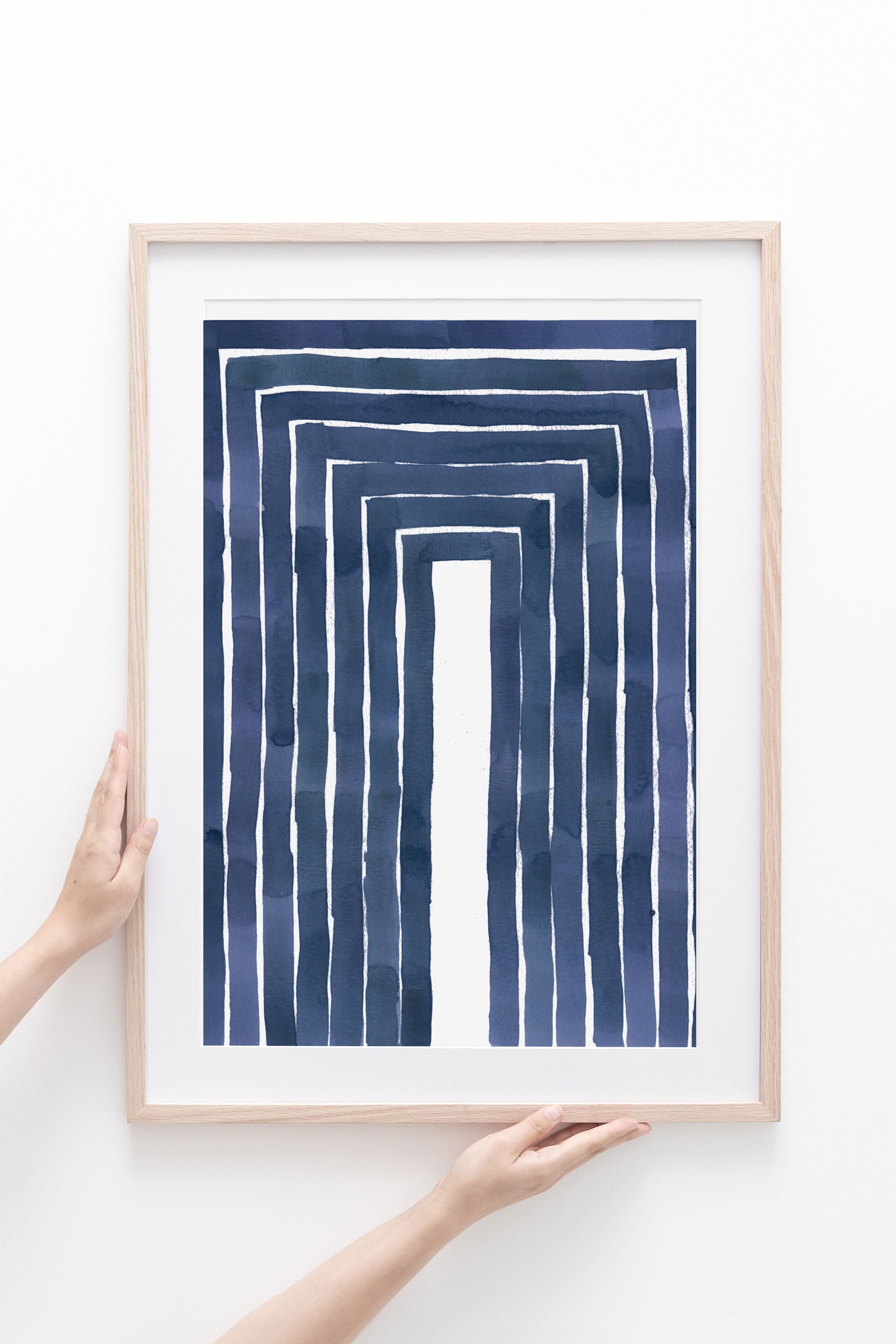 Navy Blue Scandinavian Mid Century Abstract Print Abstract - Etsy