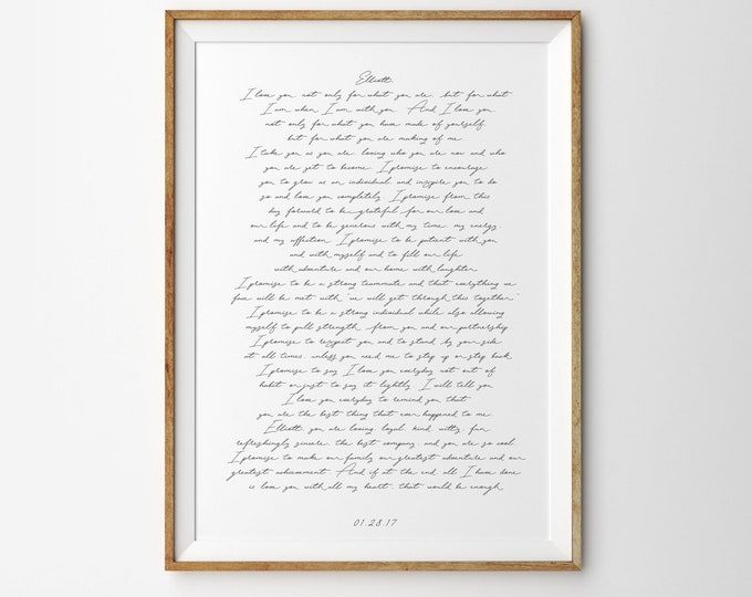 One Year Wedding Anniversary Gift, Wedding Vows Art Print Poster ...