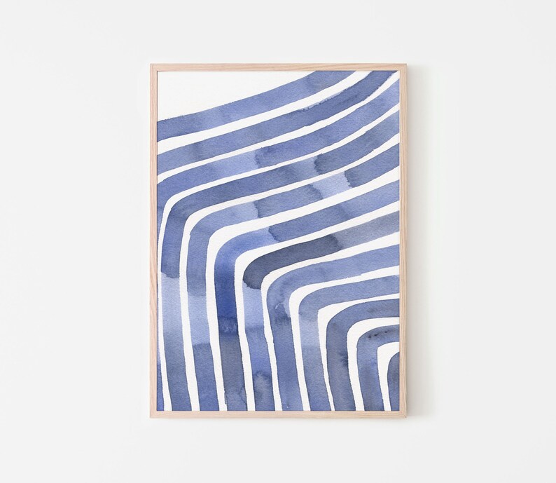Minimalist Navy Blue Line Art Print, Abstract Watercolor - Etsy Canada
