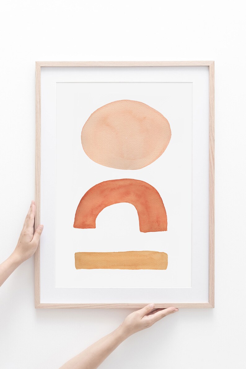 Abstract Art Orange Poster Neutral Mid Century Watercolour Art | Etsy