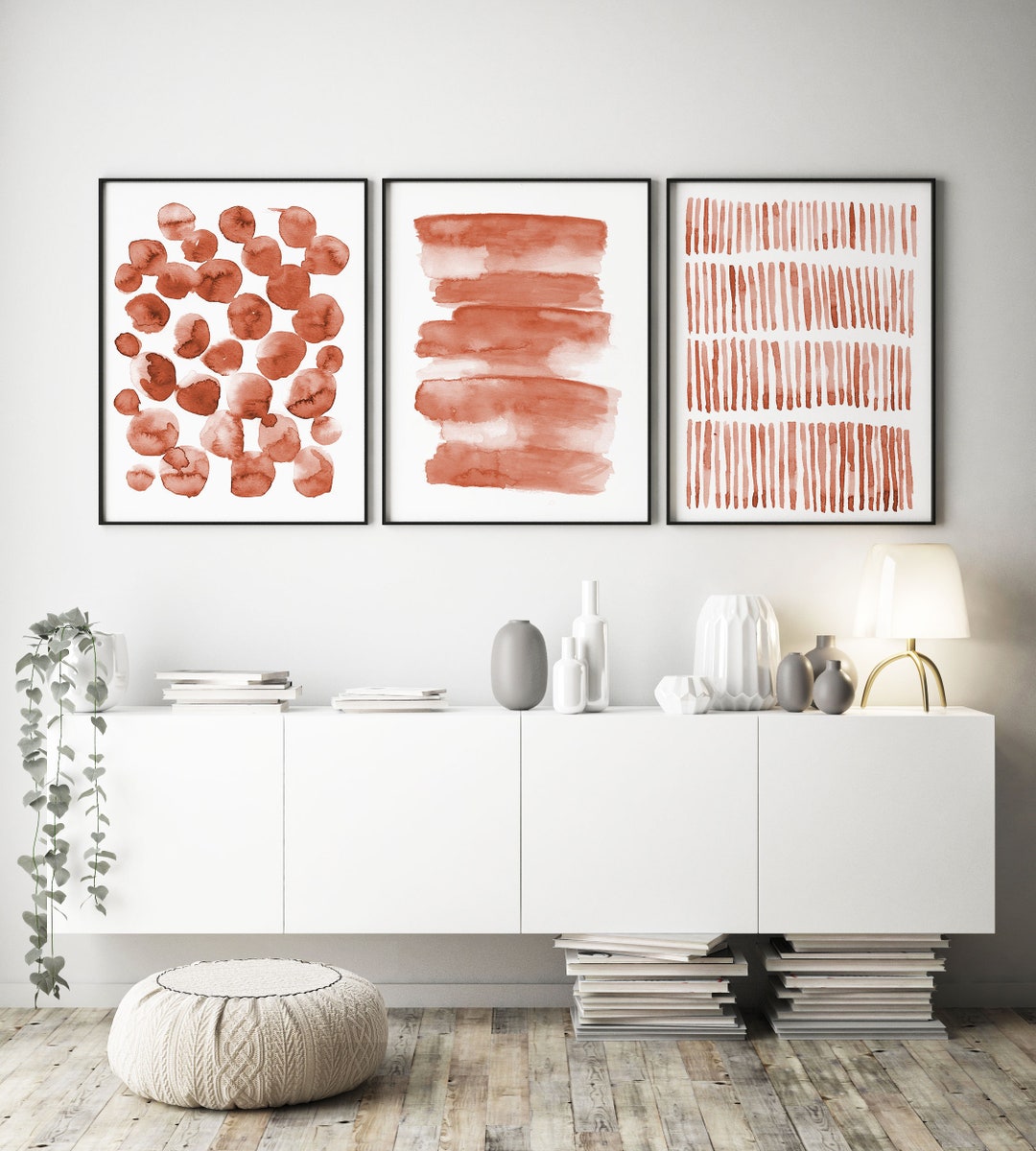Abstract Art Orange Poster Bundle Mid Century Watercolour Art Print ...