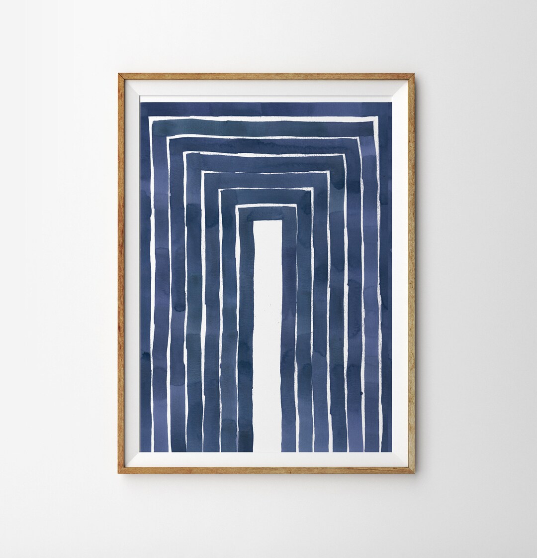 Navy Blue Scandinavian Mid Century Abstract Print Abstract Blue Line ...