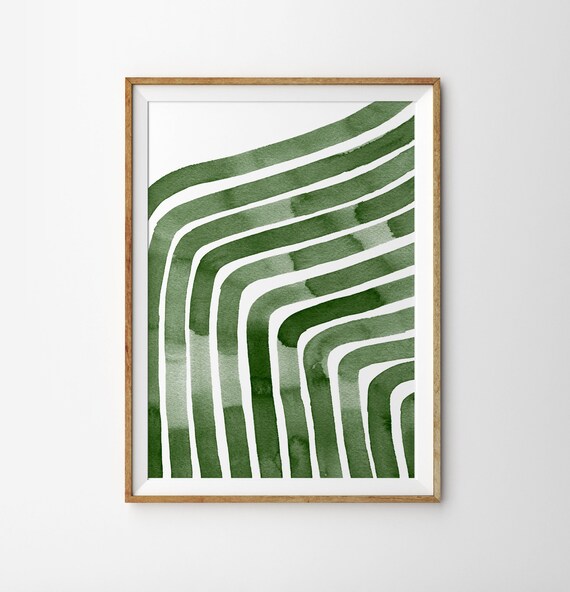 Green Linear Art Watercolour Poster Contemporary Home Decor | Etsy Canada
