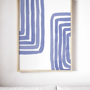 Large Abstract Art Blue Line Art Abstract Watercolor Mid Century ...