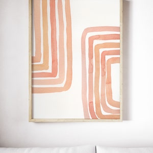 Abstract Art Orange Print Set Poster Neutral Mid Century Watercolour ...