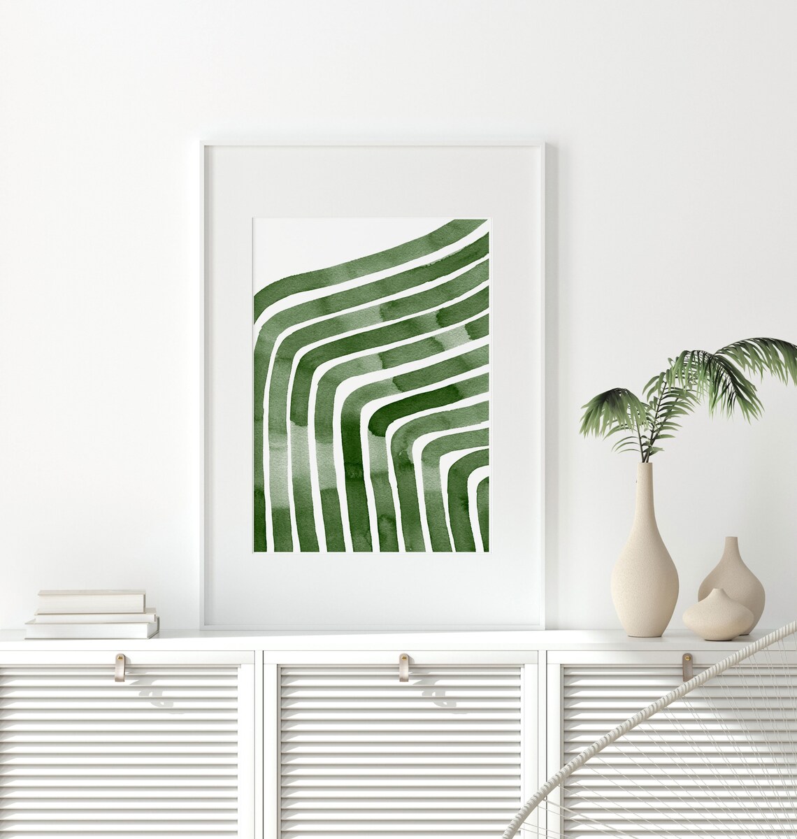 Green Linear Art Watercolour Poster Contemporary Home Decor Abstract ...