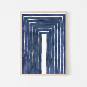 Navy Blue Scandinavian Mid Century Abstract Print Abstract Blue Line ...