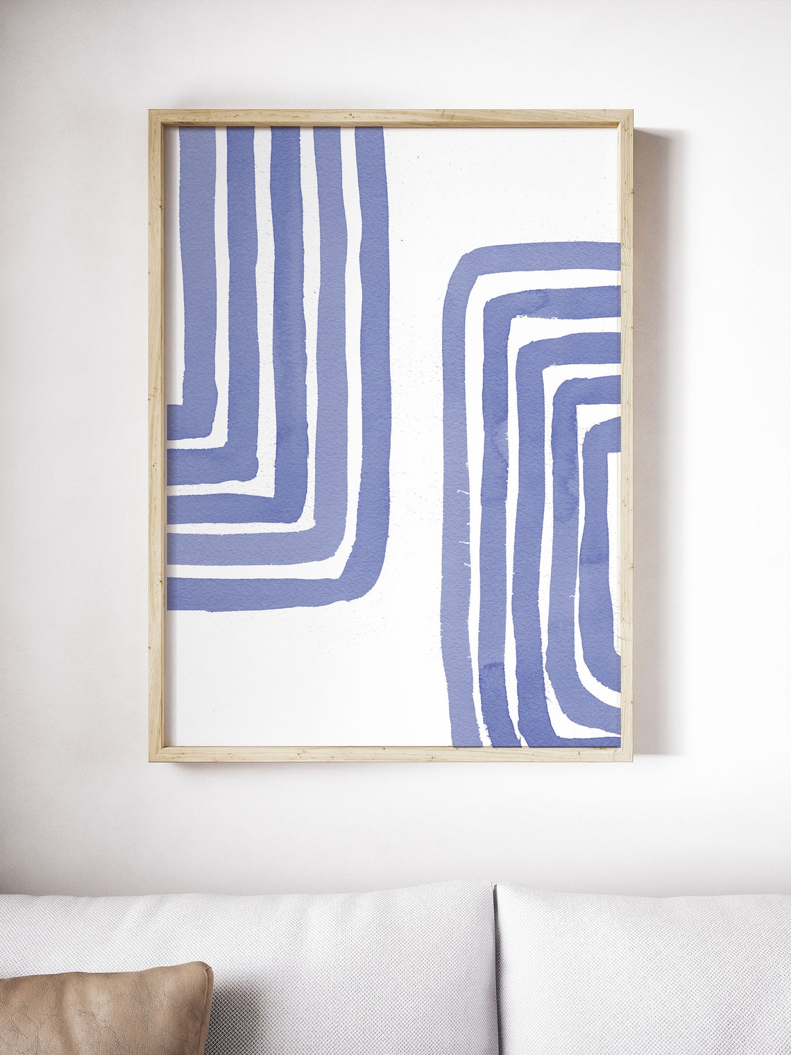 Large Abstract Art Blue Line Art Abstract Watercolor Mid Century ...