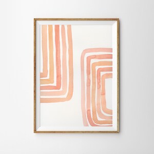 Abstract Art Orange Poster Neutral Mid Century Watercolour Art Print ...