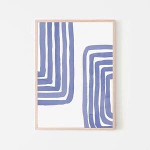 Large Abstract Art Blue Line Art Abstract Watercolor Mid Century ...