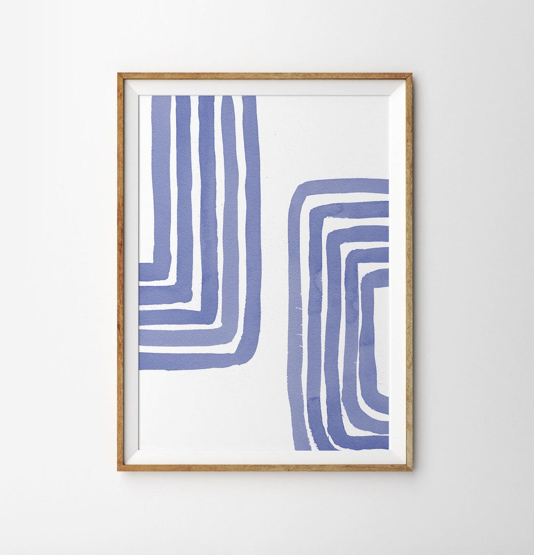 Large Abstract Art Blue Line Art Abstract Watercolor Mid Century ...