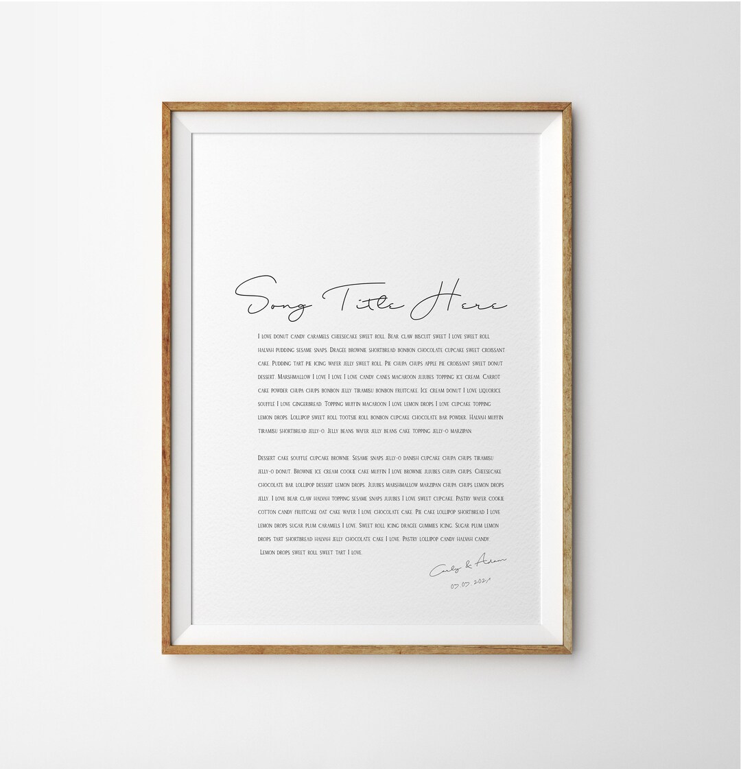 Songs Lyrics Wall Art Custom Wedding Song Lyrics Print Wedding Lyric ...