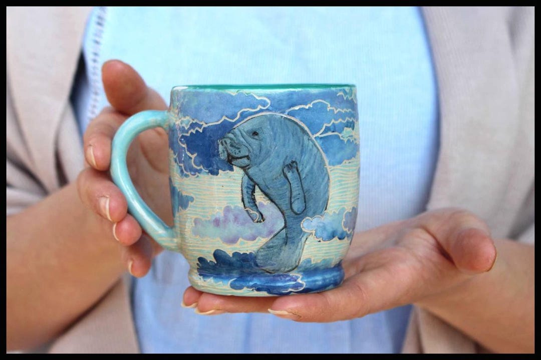 Pottery Mug 10 Oz 12oz 14 Oz With Manatee in Clouds - Etsy
