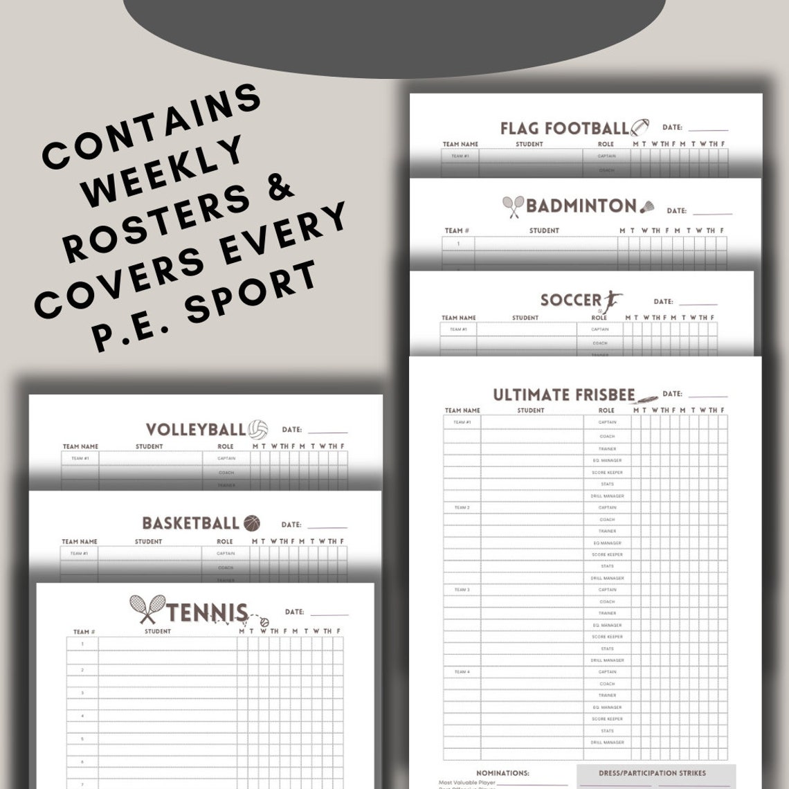 Complete Physical Education Packet With Roster, Sport Instructions, and ...