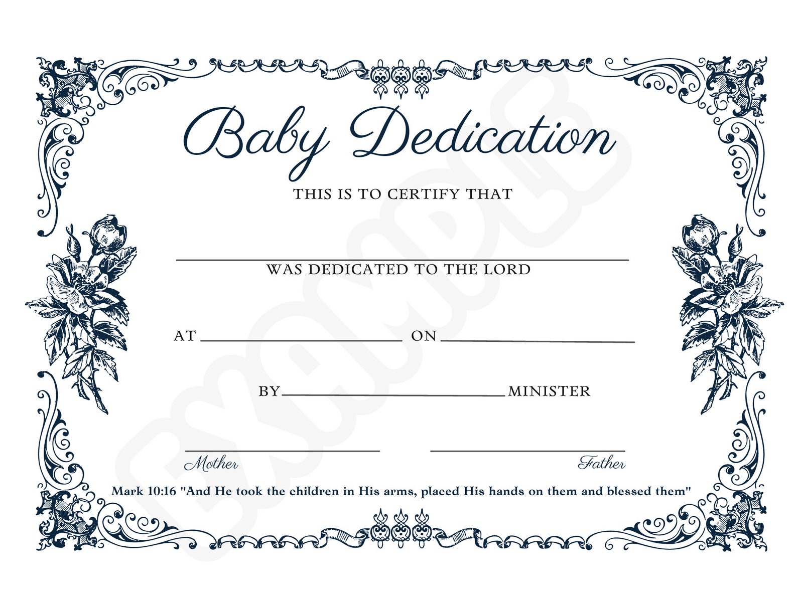 Traditional Baby Dedication Certificate Digital Download (Download Now) - Etsy