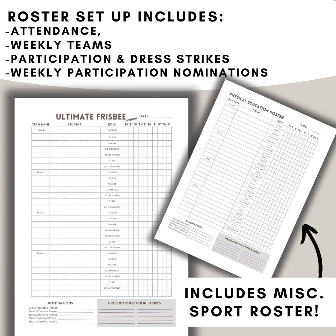 Complete Physical Education Packet With Roster, Sport Instructions, and ...