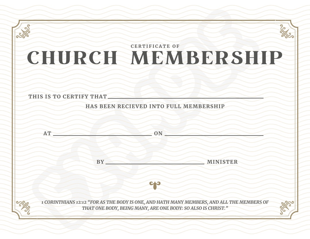 Modern Church Membership Certificate Digital Download - Etsy