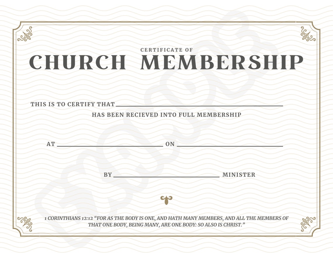 Modern Church Membership Certificate Digital Download - Etsy