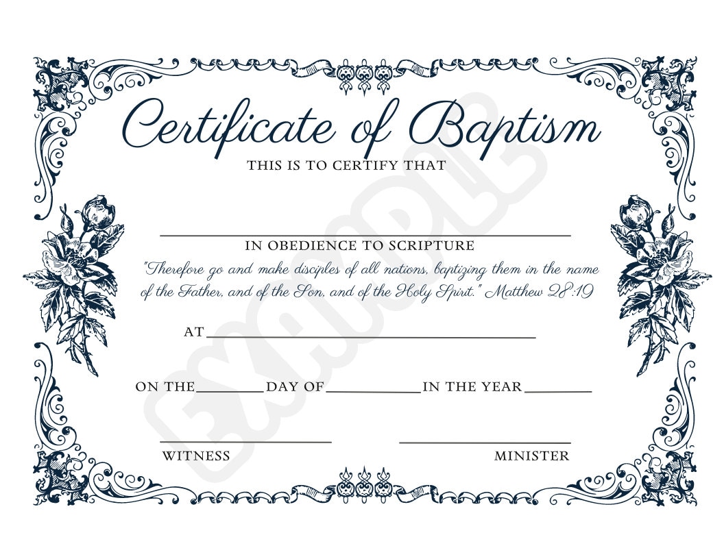 Traditional Certificate of Baptism Digital Download - Etsy