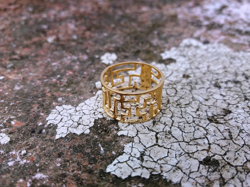 Tetris Gold Ring, Maze Gold Ring, Geometric Ring, Labyrinth Ring ...