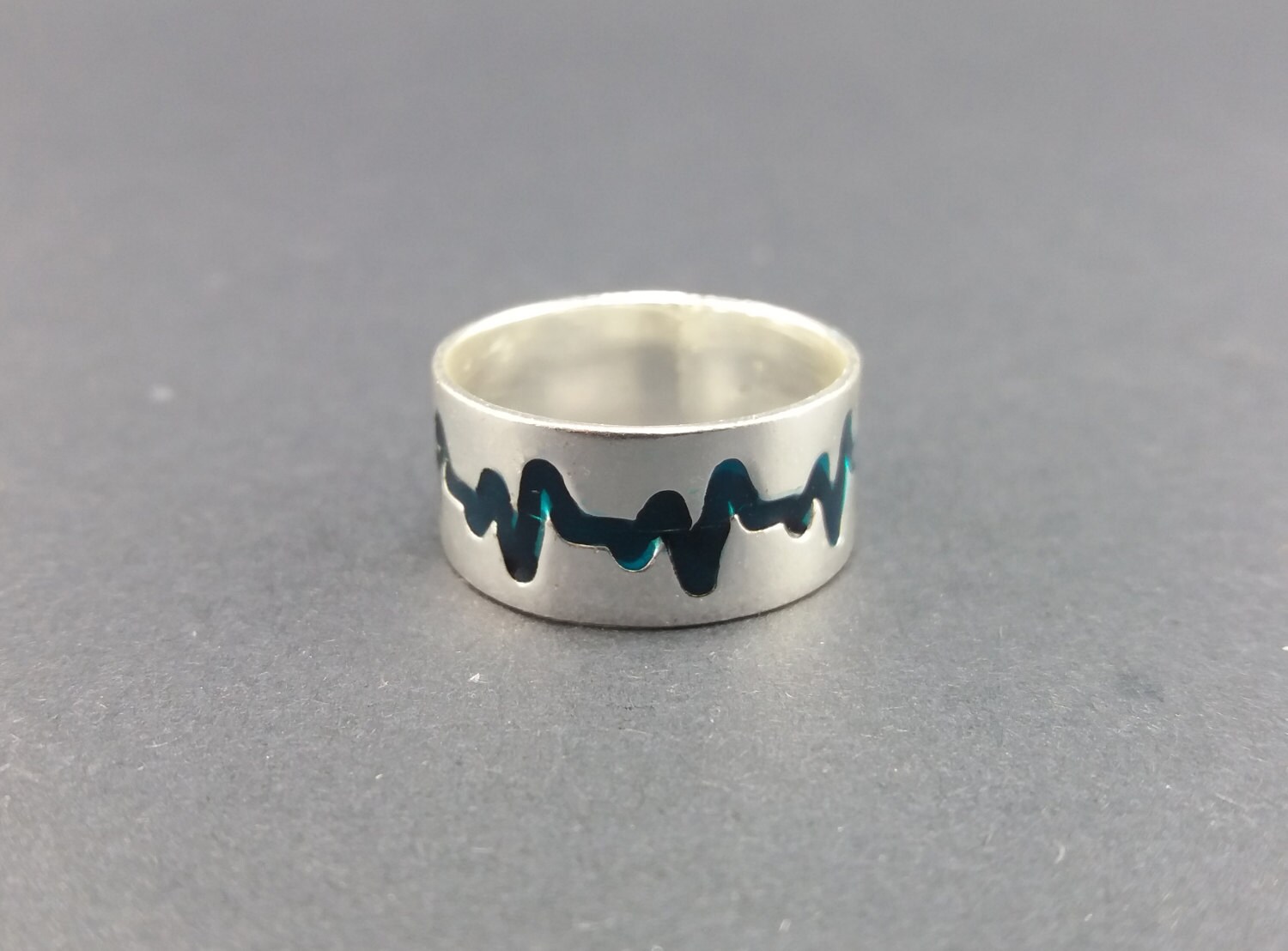 Pulse Enamel Silver Ring, Pulse Silver Ring, Heart Beat Ring, Gift for ...