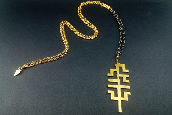 Big Artlang Pendant Necklace Black & Gold Long Pendant | Etsy