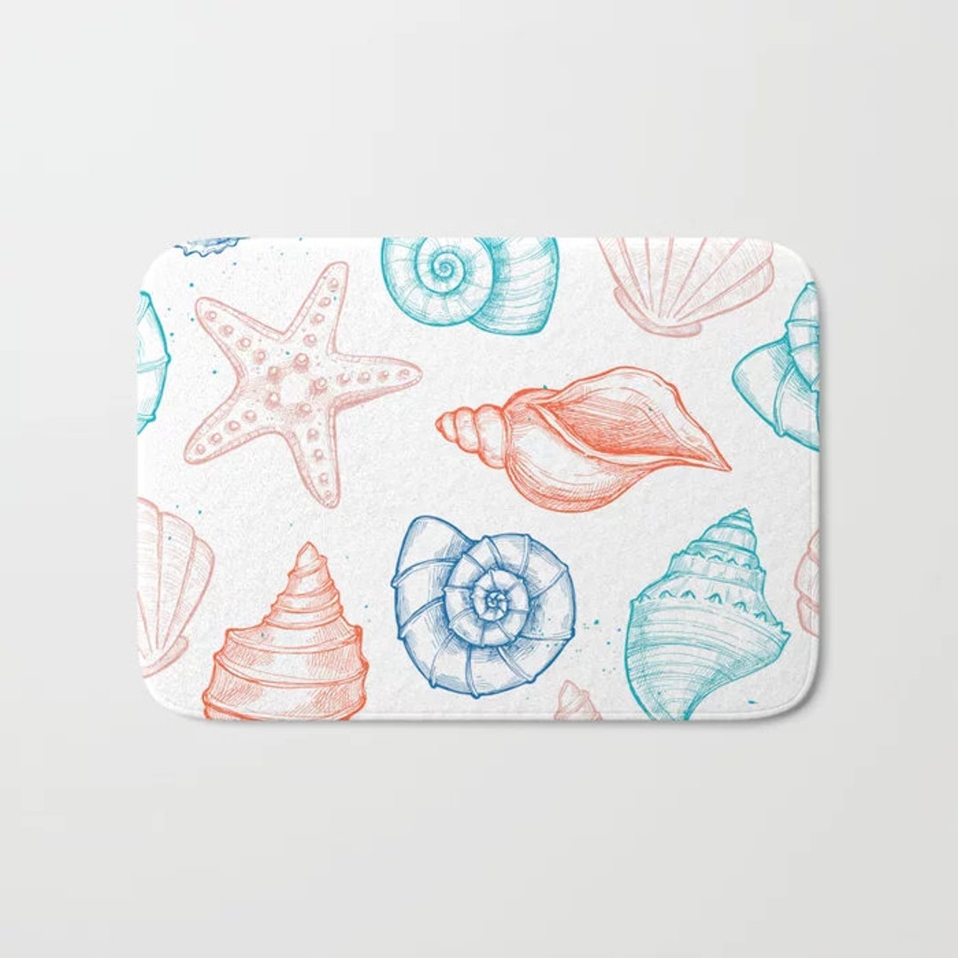 Nantucket Summer Collection: Nautical Seashell Bath Mat, Shells Bath ...