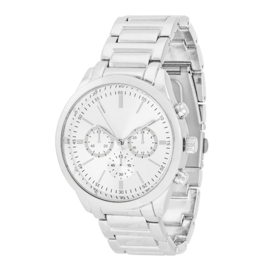 Chrono Silver Metal Watch, Silver Plated Watch, Thick Silver Analog ...