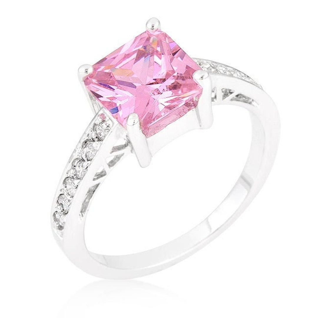 Princess Pink Diamond Ring, Princess Cut Pink Sapphire Ring, Light Pink ...