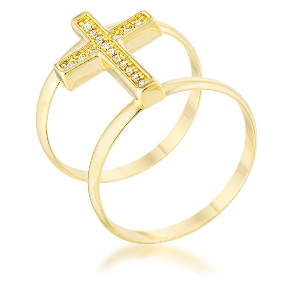 14k Gold Contemporary Cross Ring Gold Diamond Cross Ring - Etsy