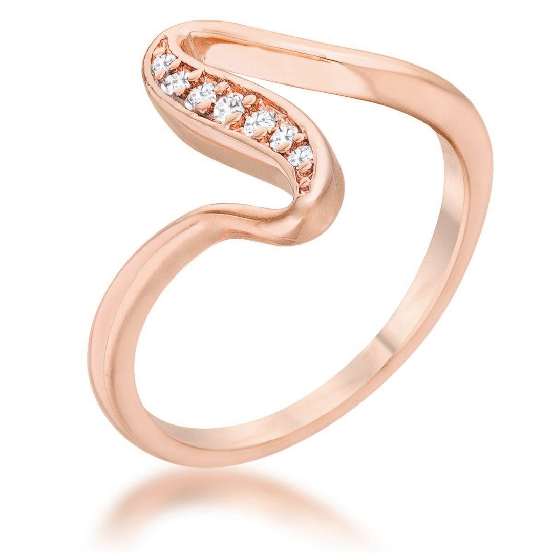 14k Rose Gold Wave Ring, Diamond Wave Ring, Simple Wave Ring ...