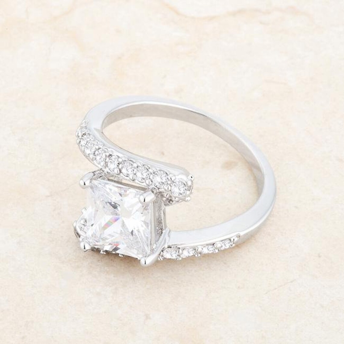 Princess Cut Diamond Ring Unique Diamond Ring Bypass Diamond - Etsy