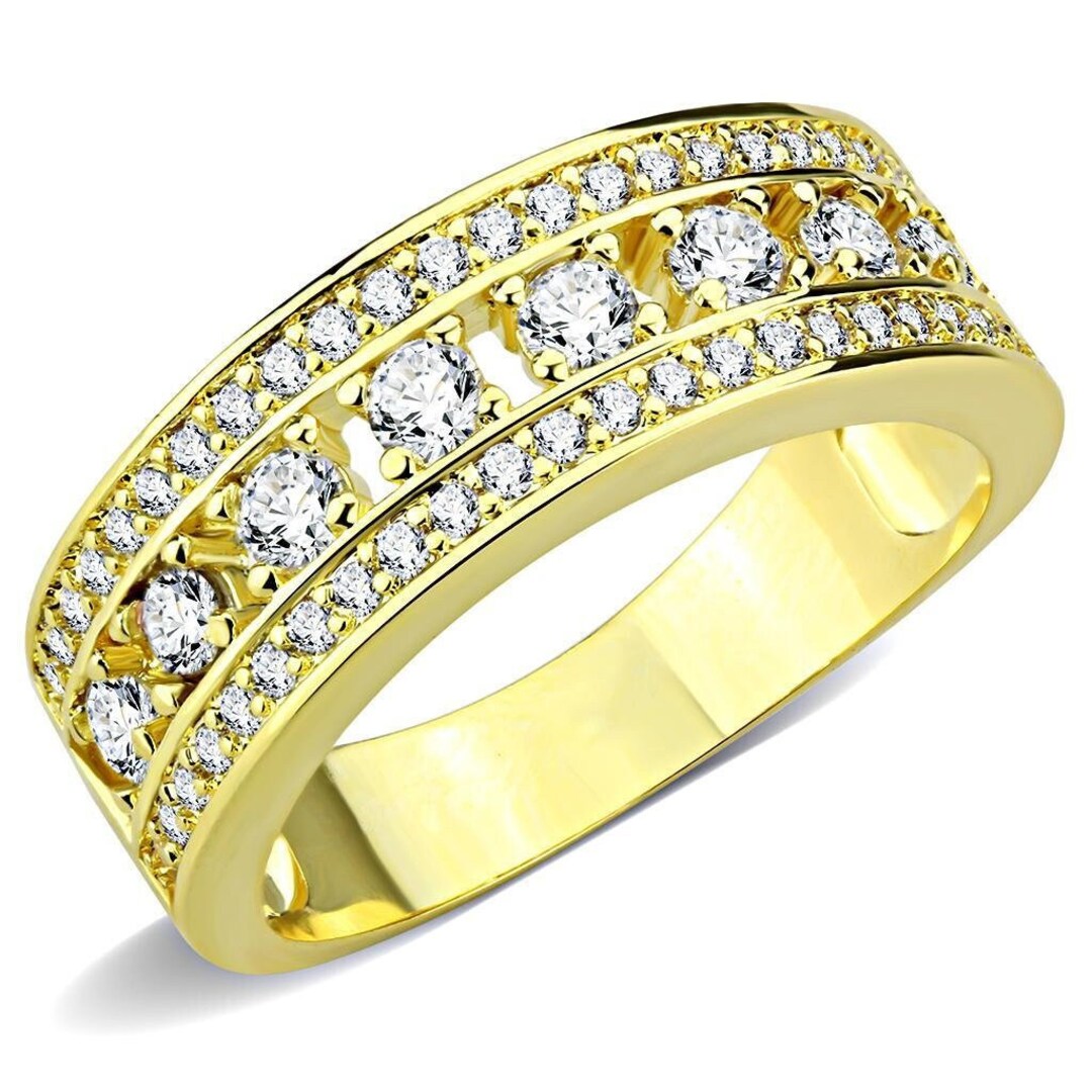 Gold Diamond Multi-row Band Three-row Gold Ring Gold Round - Etsy